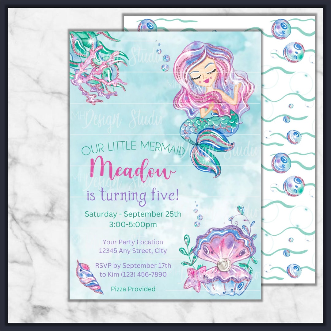 Mermaid Birthday Invitation, Custom Invitation, Canva Personalization ...