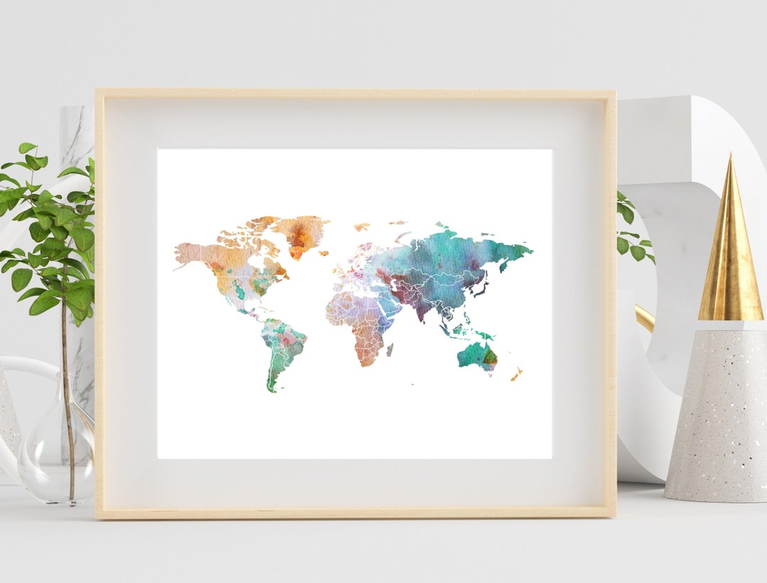 World Map Wall Art Travel Map Continents Wall Art - Etsy