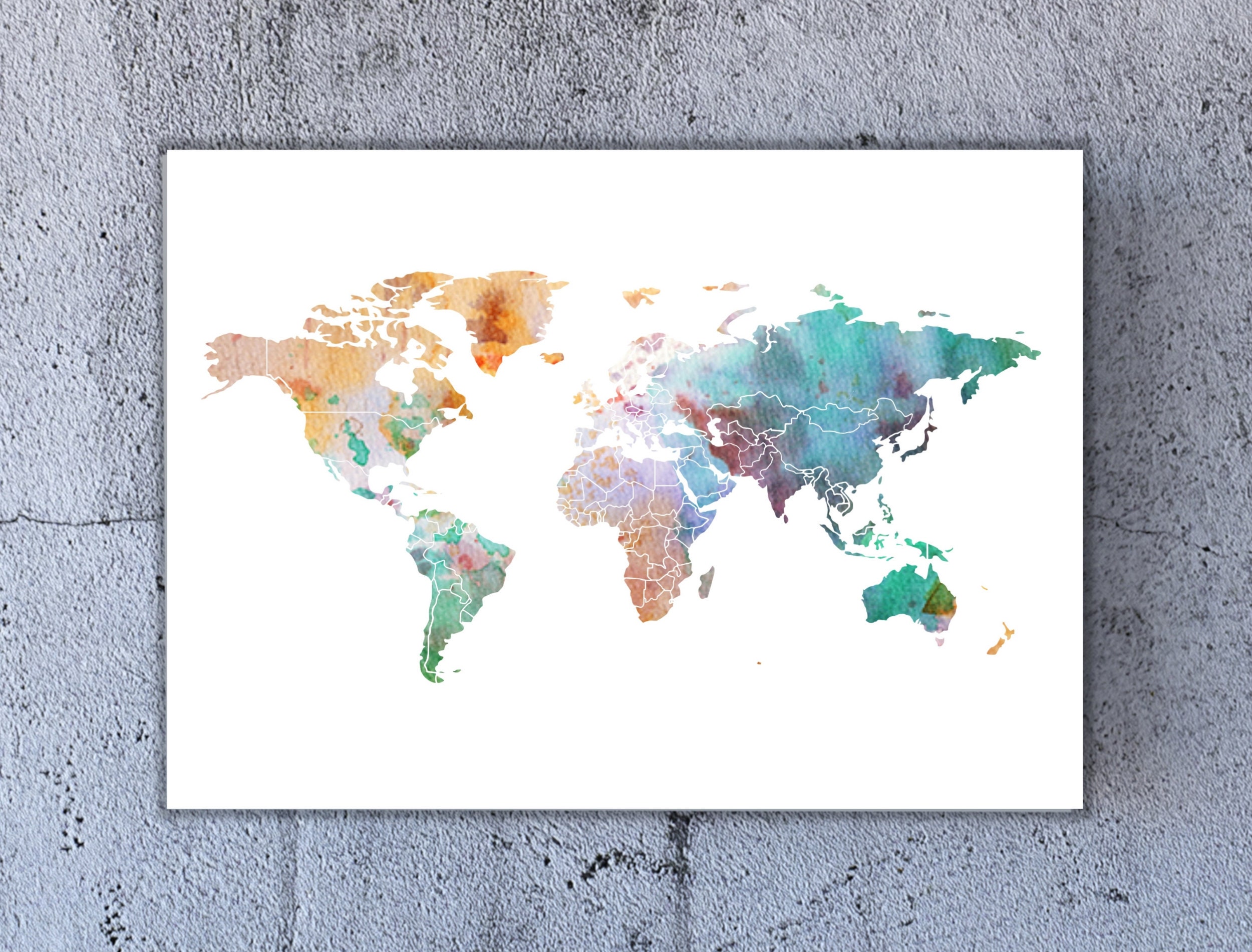 World Map Wall Art Travel Map Continents Wall Art - Etsy