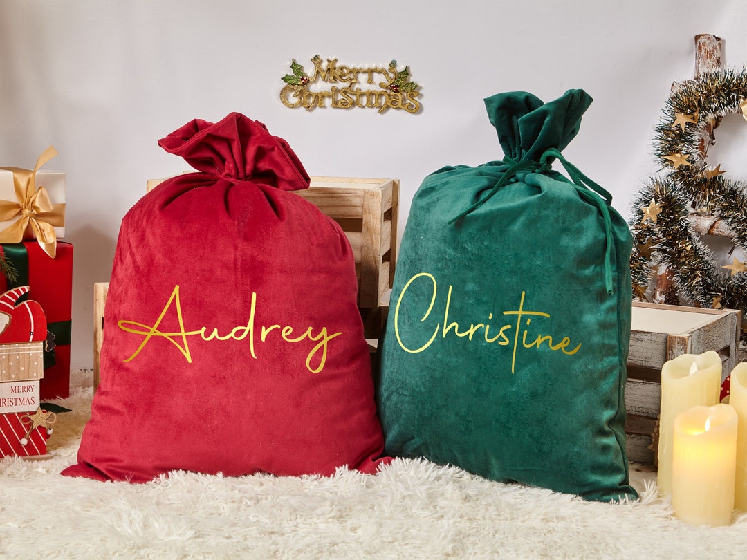 Velvet Christmas Bags With Name,christmas Gift Bags,candy Santa Bag ...