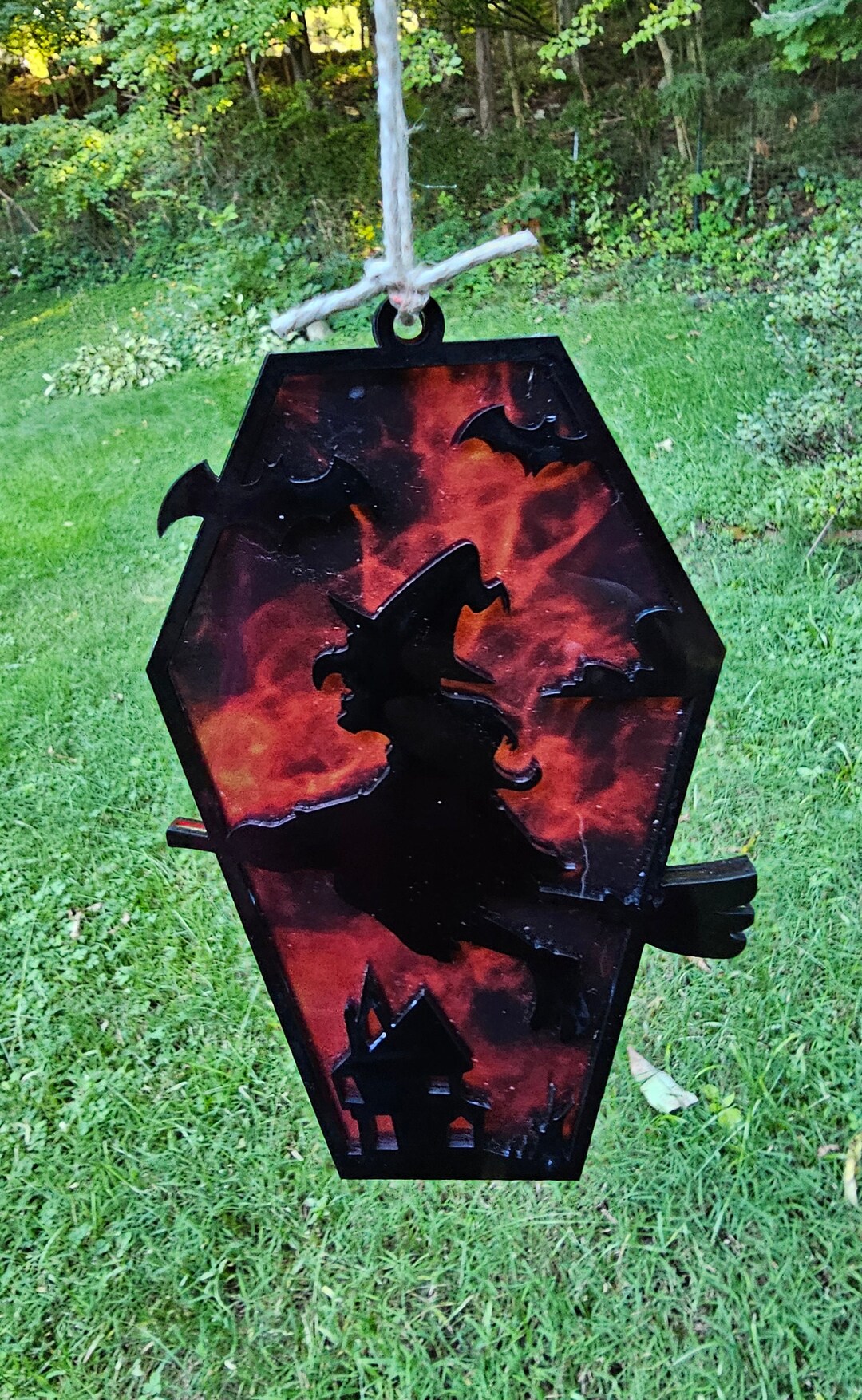 Halloween Witch Suncatcher, Acrylic Suncatcher, Witch Coffin, Spooky ...