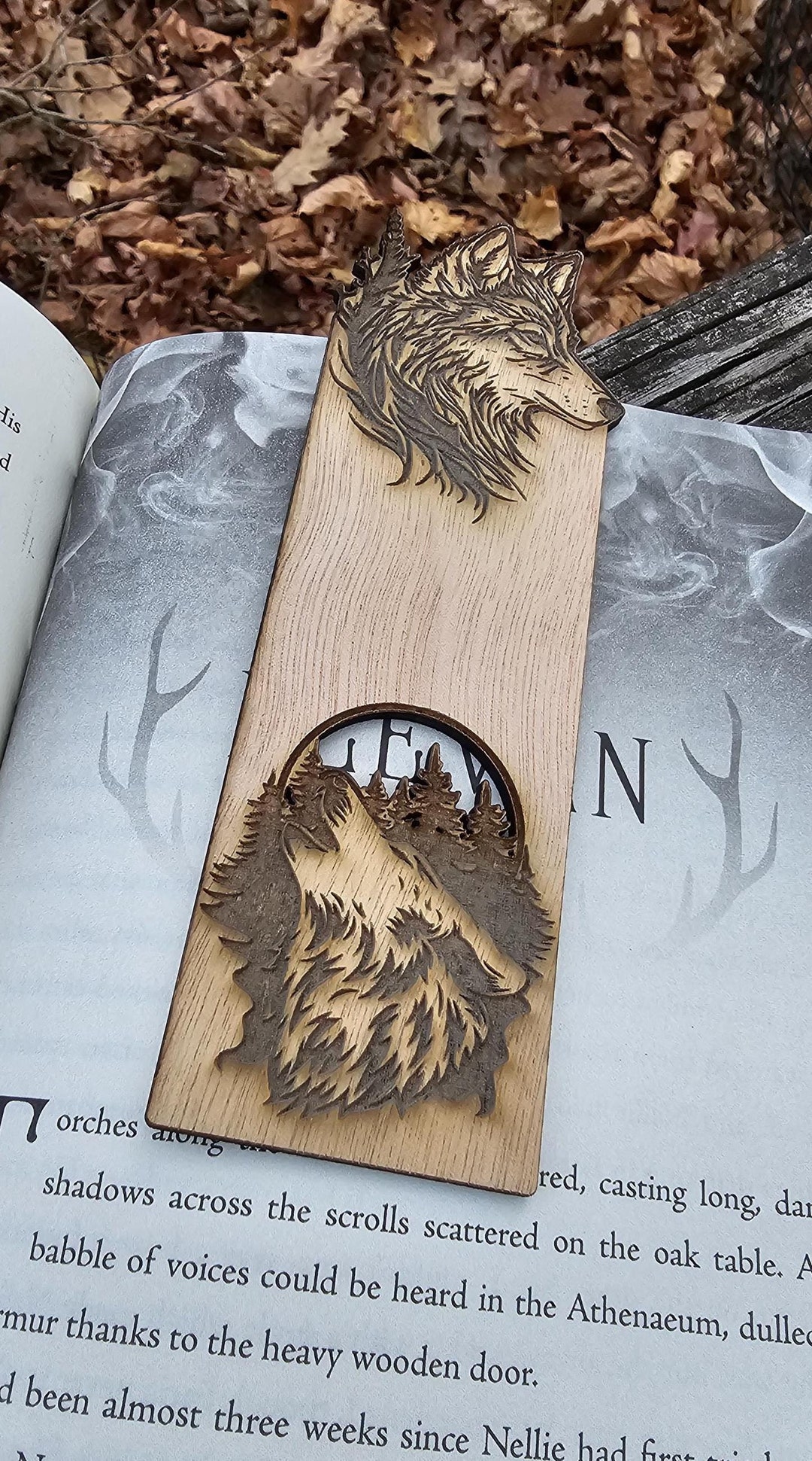Engraved Wolf Wooden Bookmark, Engraved Bookmark, Book Accessory ...