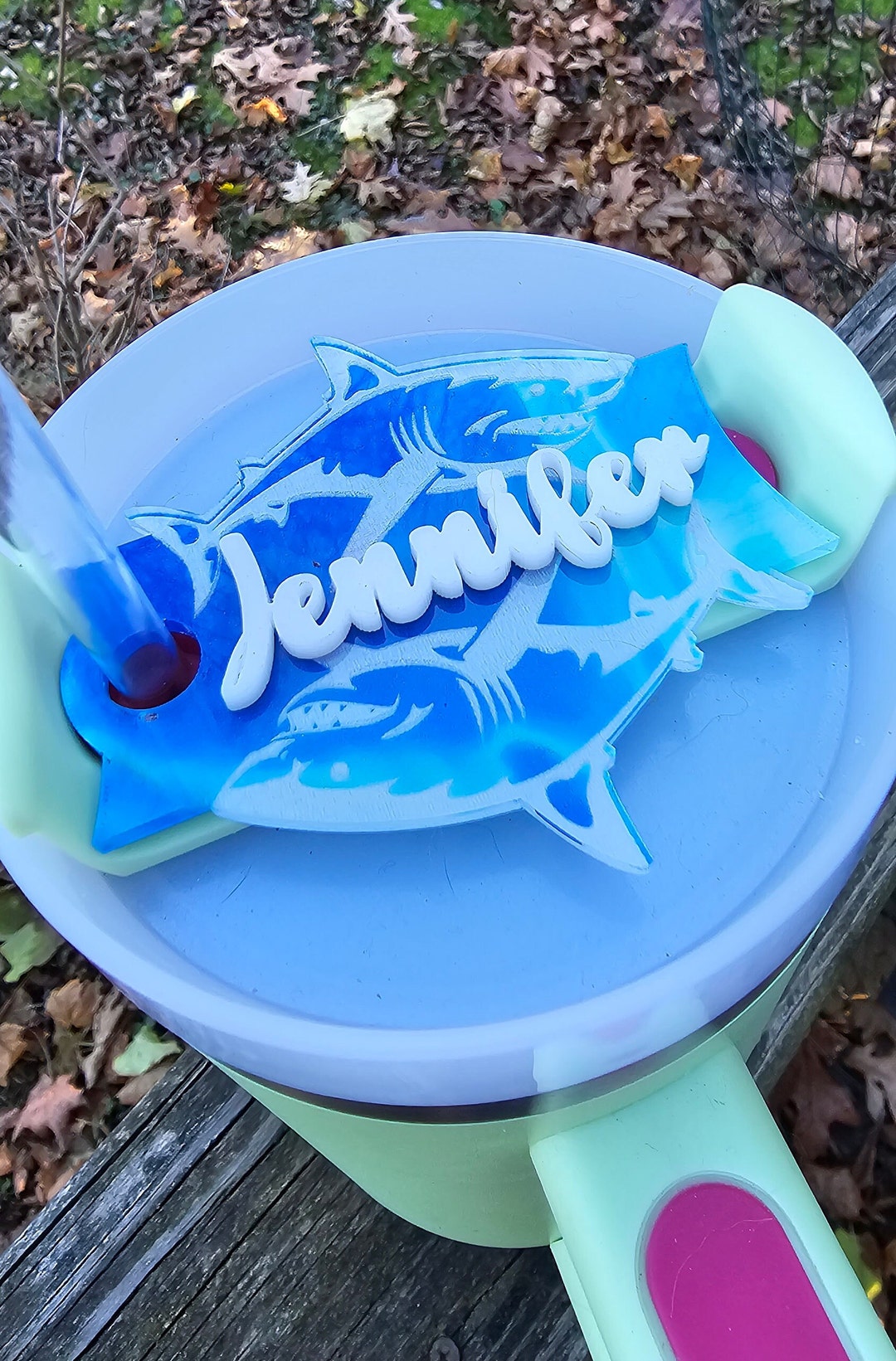 30oz, 40oz or 60oz Stanley Shark Name Tag, Personalized Shark Topper ...