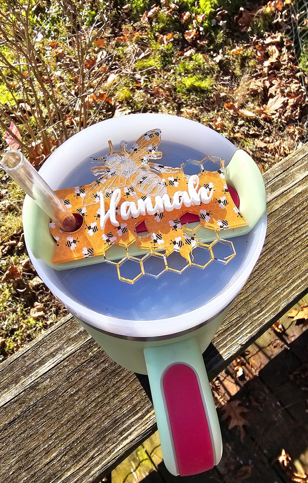 30oz, 40oz or 60oz Stanley Bee Name Tag, Personalized Bee Topper ...