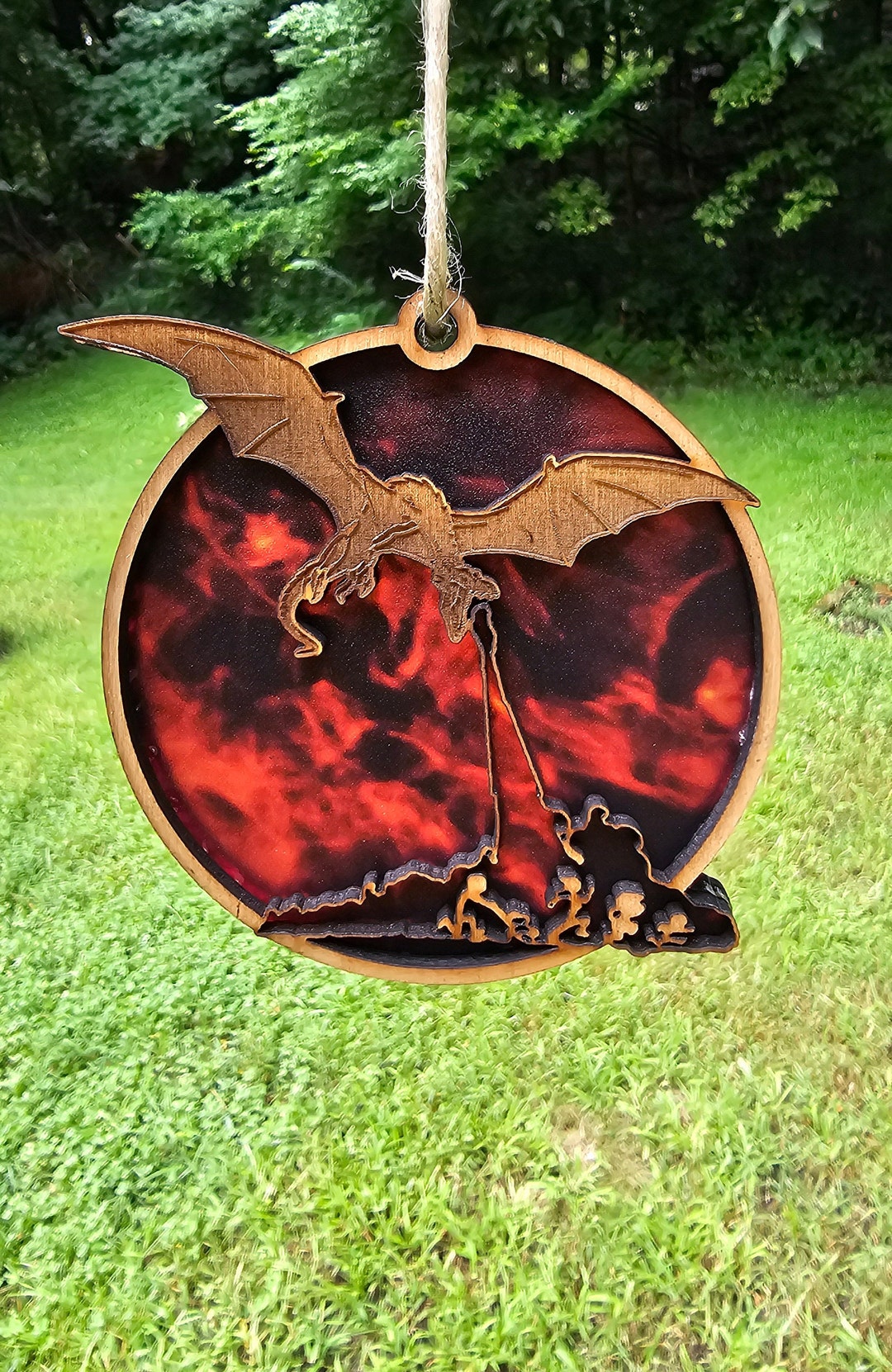Dragon Suncatcher, Acrylic Suncatcher, Dragon Burning Stick Figure ...