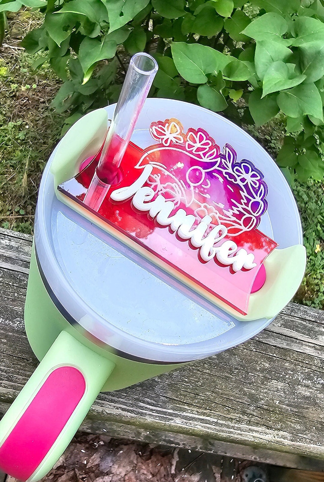 30oz, 40oz or 60oz Stanley Floral Gnome Name Tag, Personalized Gnome ...