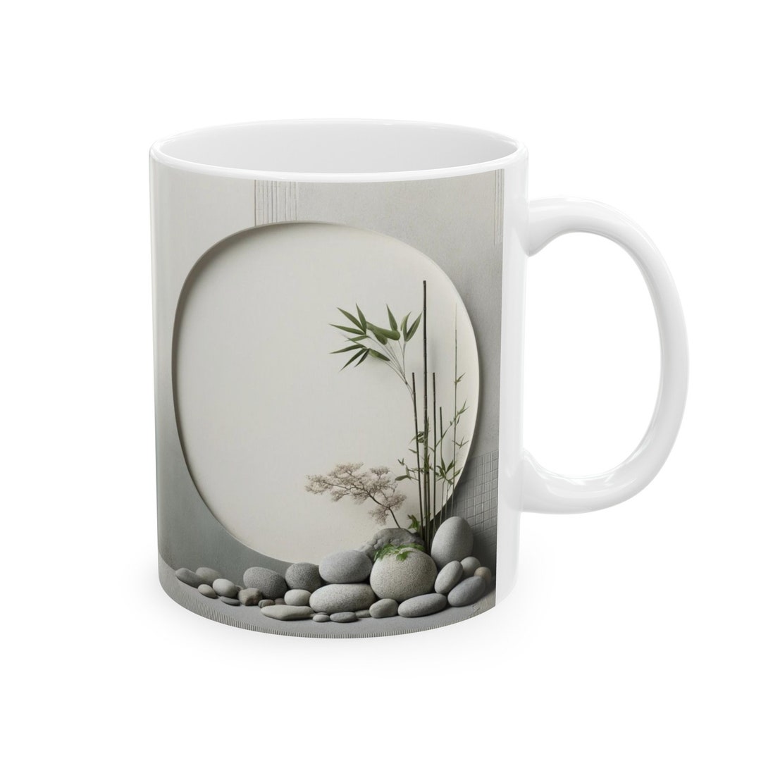 Japandi Mug: Bamboo Leaf Abstract Design, Trendy Asian Art - Etsy