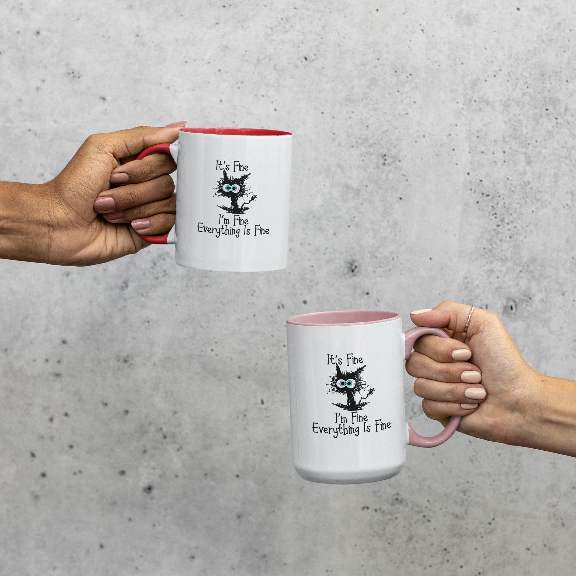 It's Fine Cartoon Cat Coffee Mug, Funny Gift - Etsy