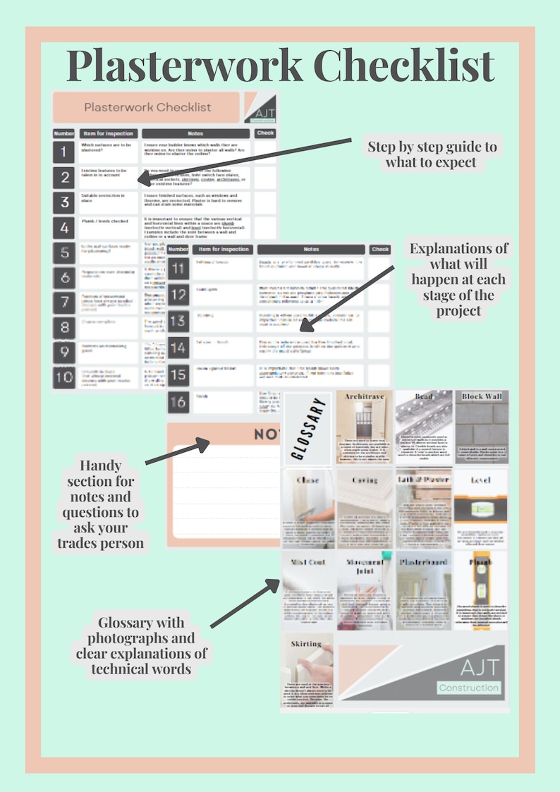 Construction Checklist for Plastering - Etsy