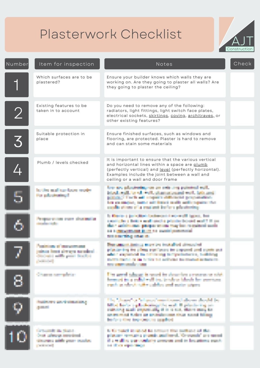 Construction Checklist for Plastering - Etsy