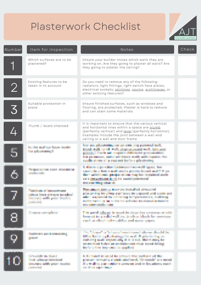 Construction Checklist for Plastering - Etsy