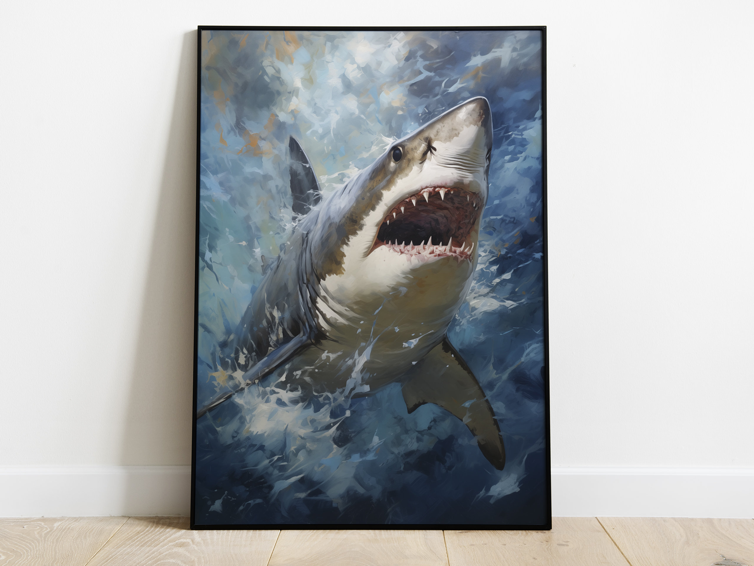 Shark Oil Painting Digital Download - Vintage Wall Art, Wildlife Poster ...