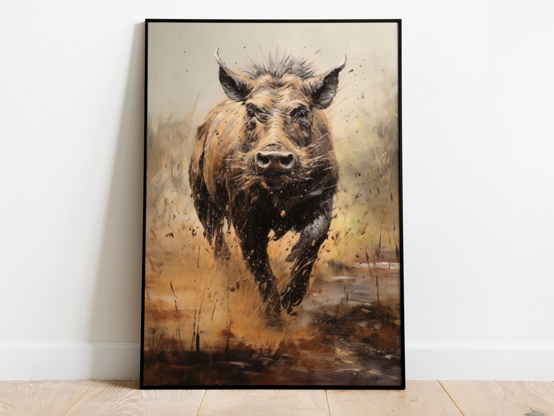 Warthog Oil Painting Digital Download Vintage Wall Art, Wildlife Poster ...