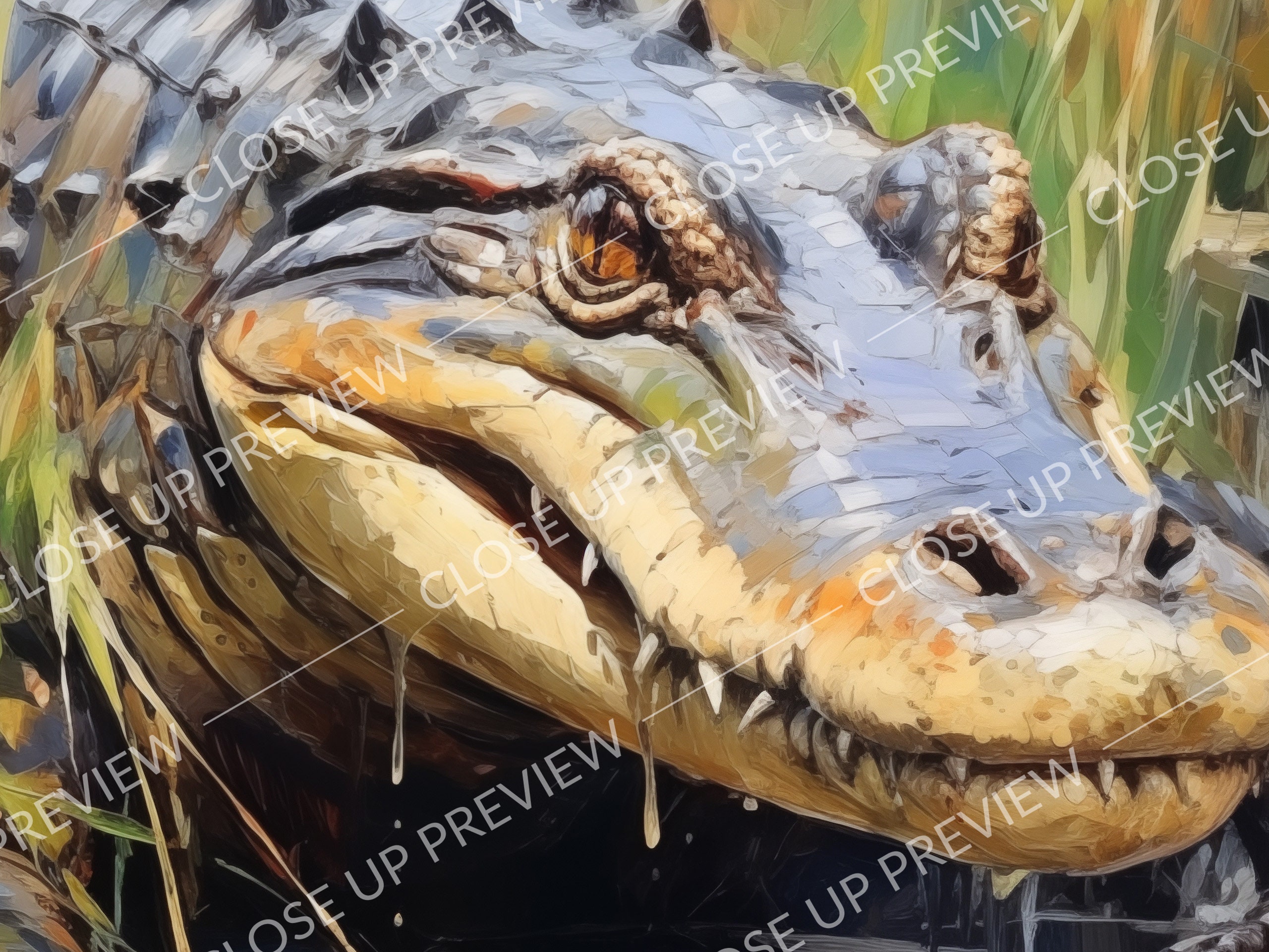 Alligator Oil Painting Download - Vintage Wall Art Alligator Print ...