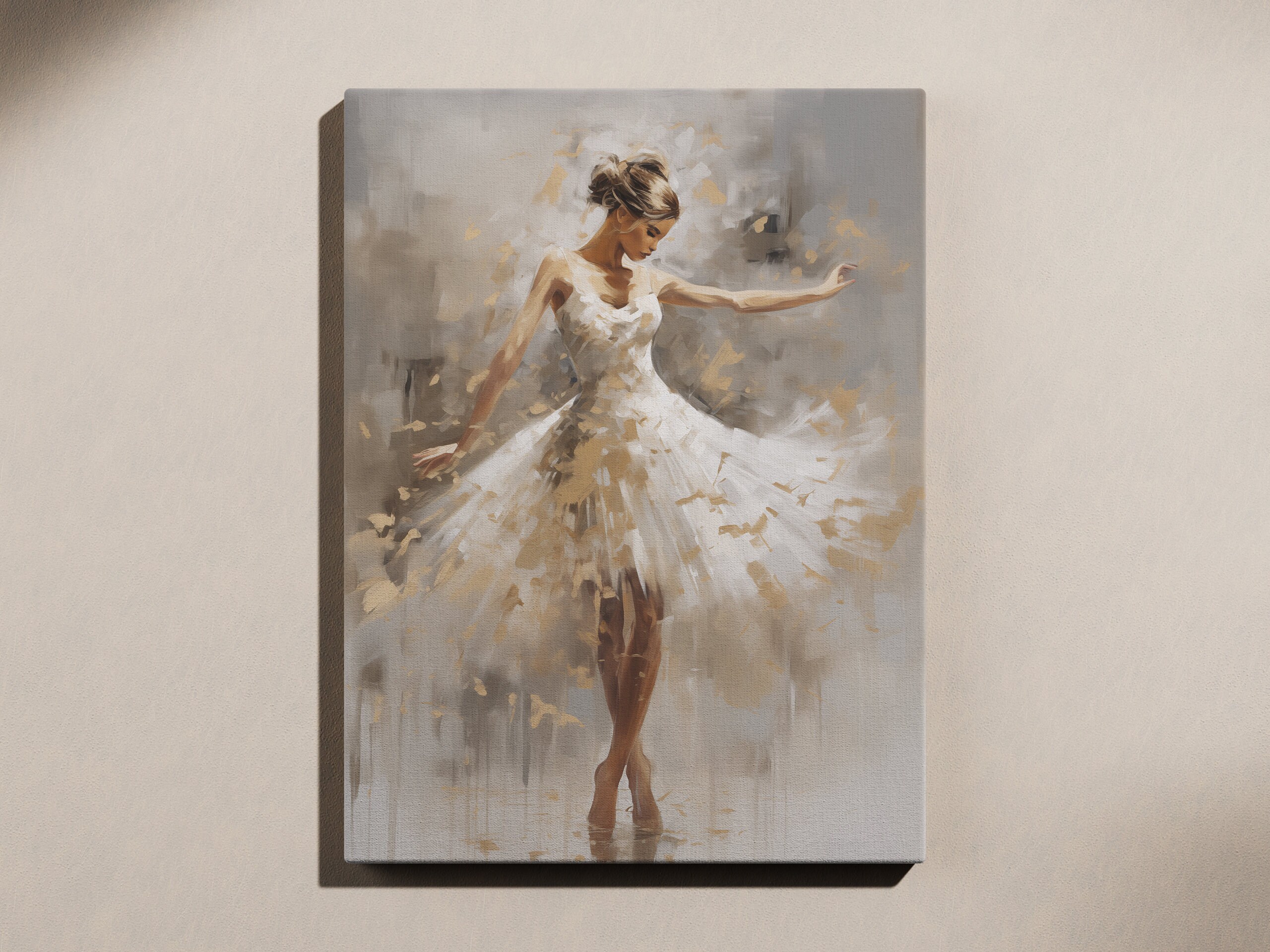 Golden Ballerina Modern Art Digital Download Minimalist Poster, Gold Canvas, White Poster, Ready ...