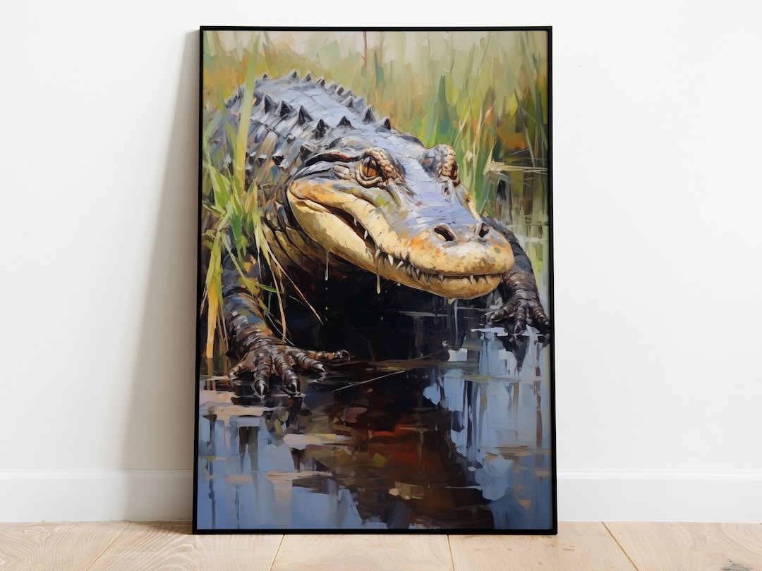 Alligator Oil Painting Download - Vintage Wall Art Alligator Print ...