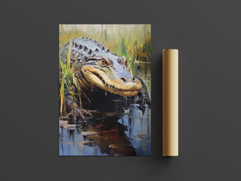 Alligator Oil Painting Download - Vintage Wall Art Alligator Print ...