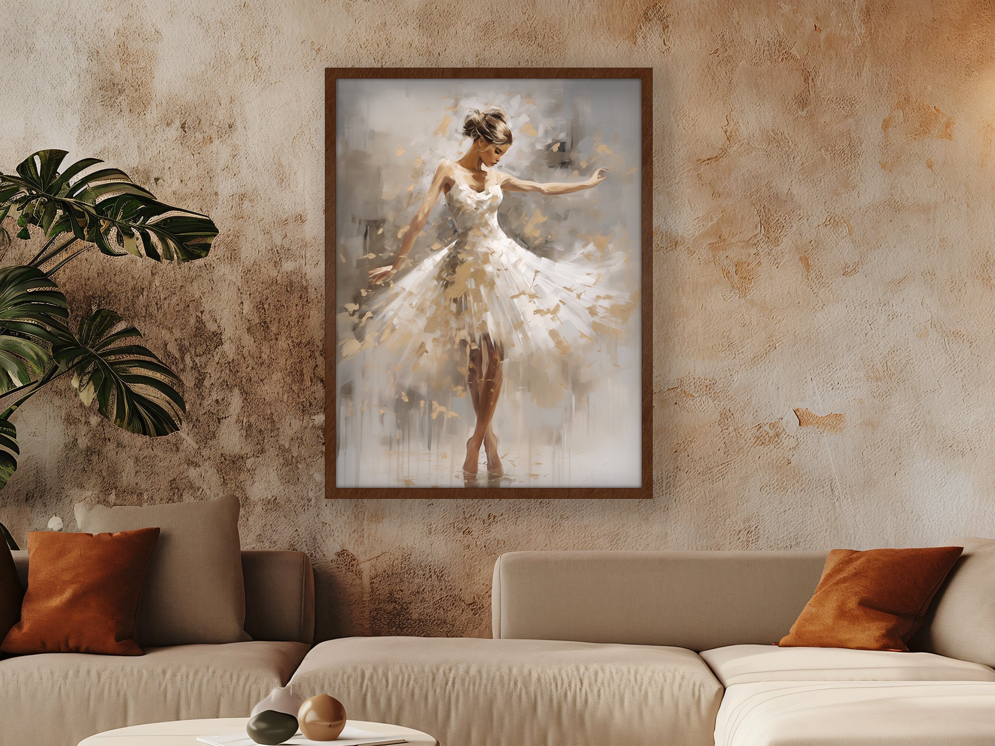 Golden Ballerina Modern Art Digital Download Minimalist Poster, Gold Canvas, White Poster, Ready ...