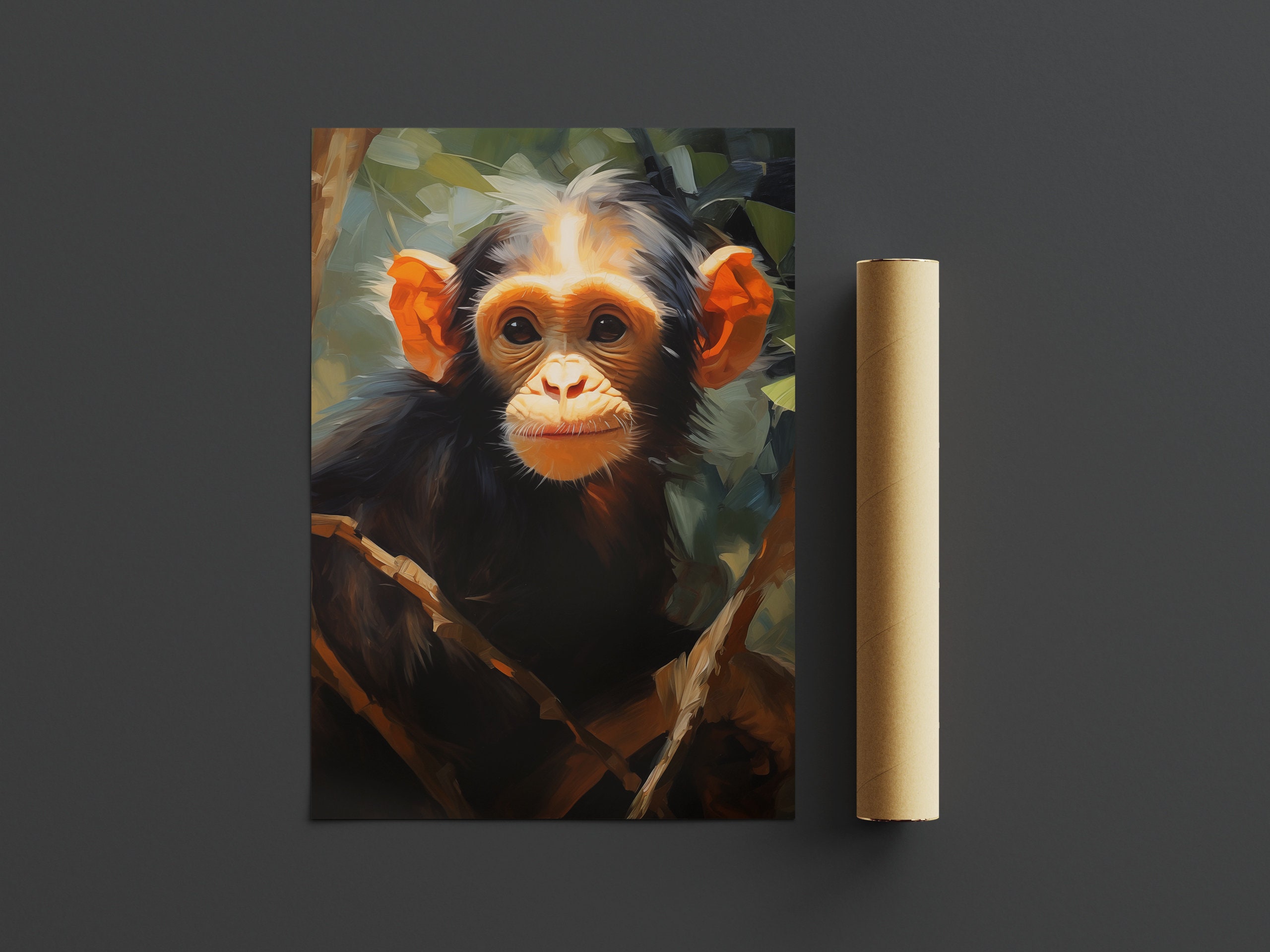 Monkey Oil Painting Download - Vintage Wall Art Monkey Print - Ready to ...