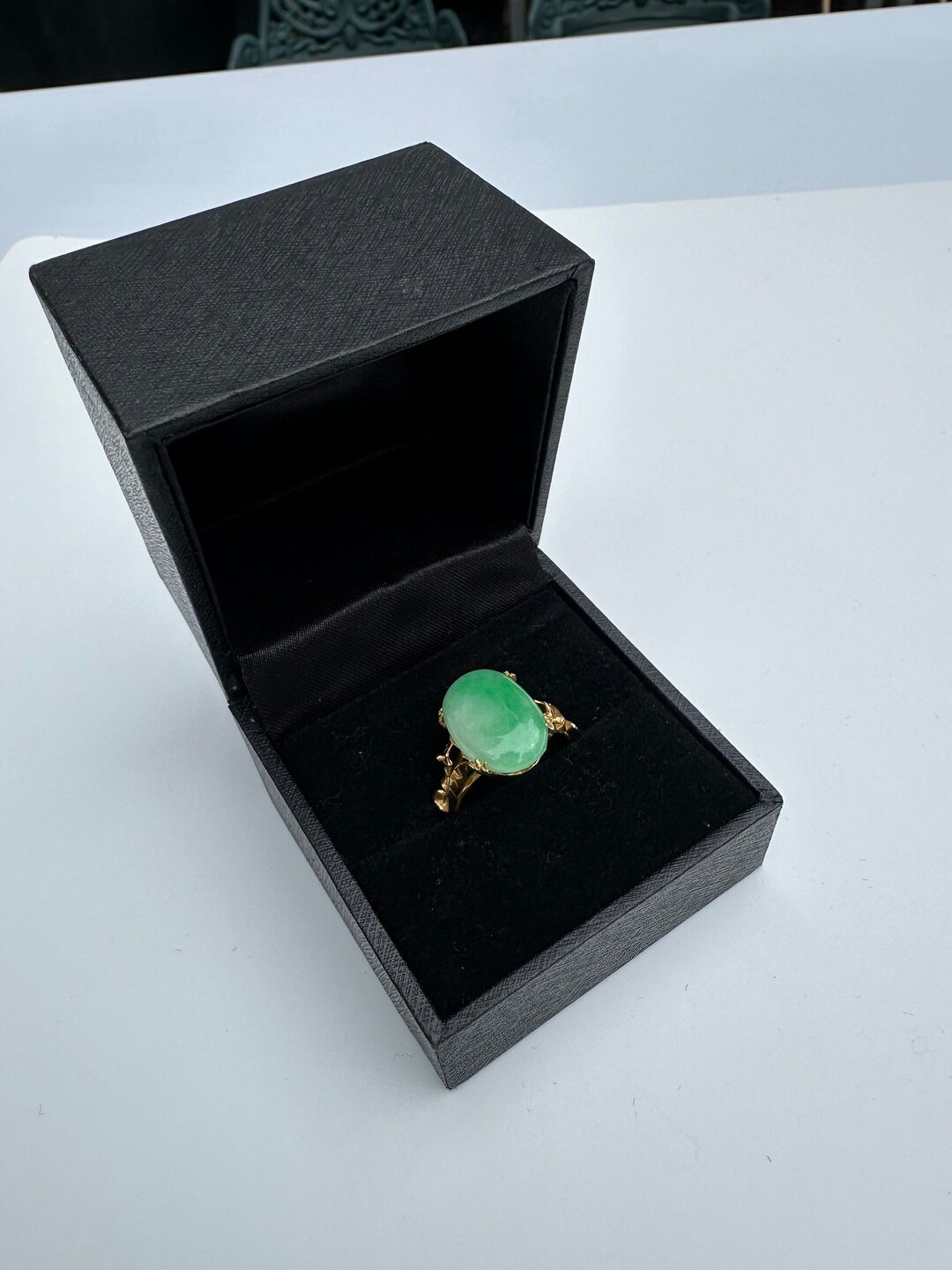 A Vintage Size N High Carat Gold and Jade Dress Ring With A Single ...