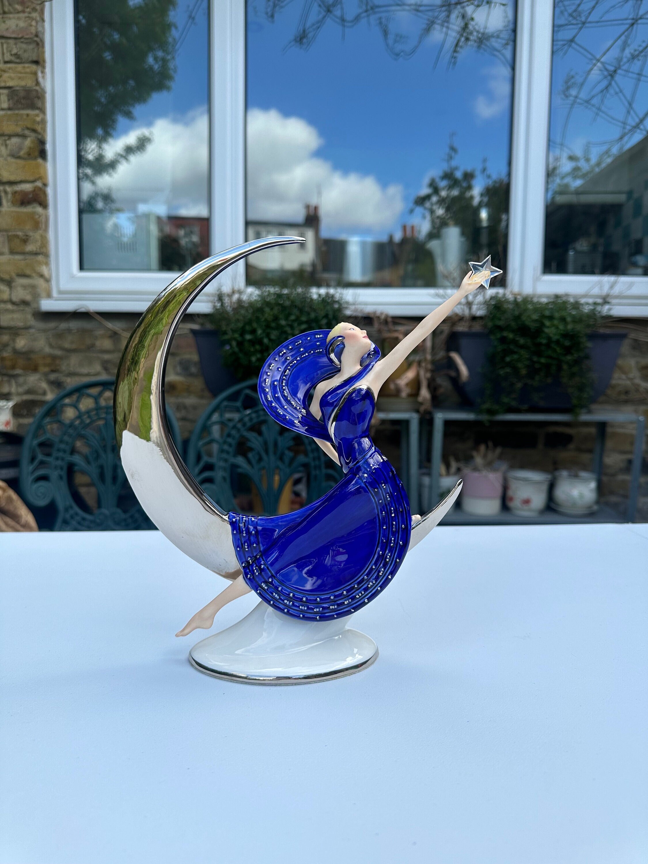 A Rare Franklin Mint Moonlight in Platinum Porcelain Figurine of A Girl ...