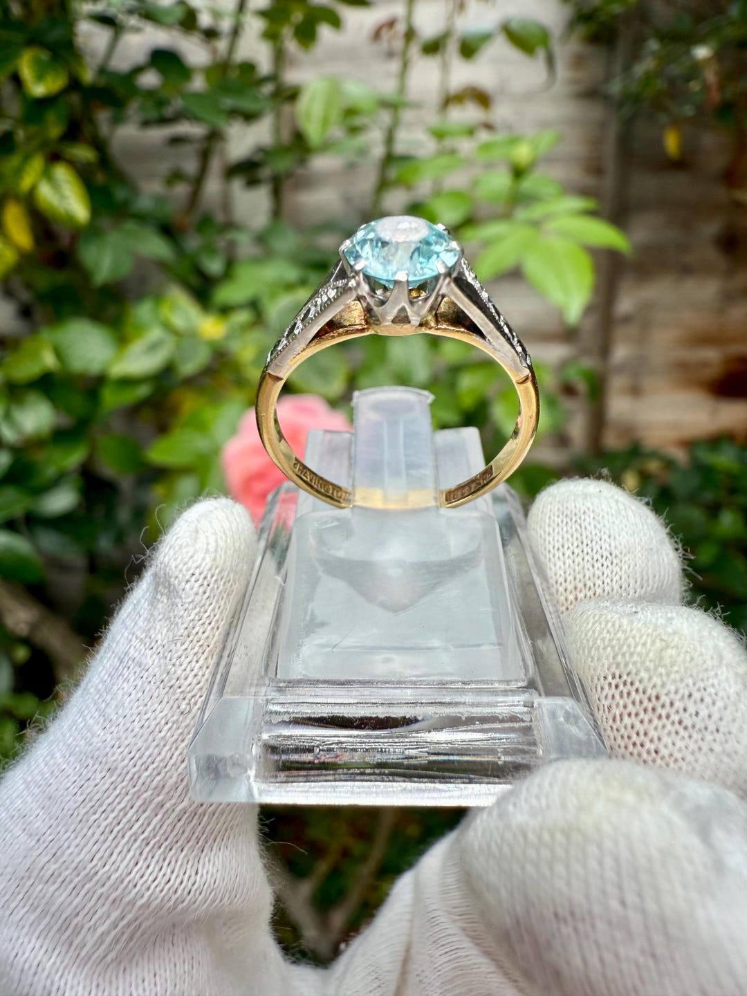 A 1950s 18ct Gold and Platinum Aquamarine Solitaire Ring by London ...