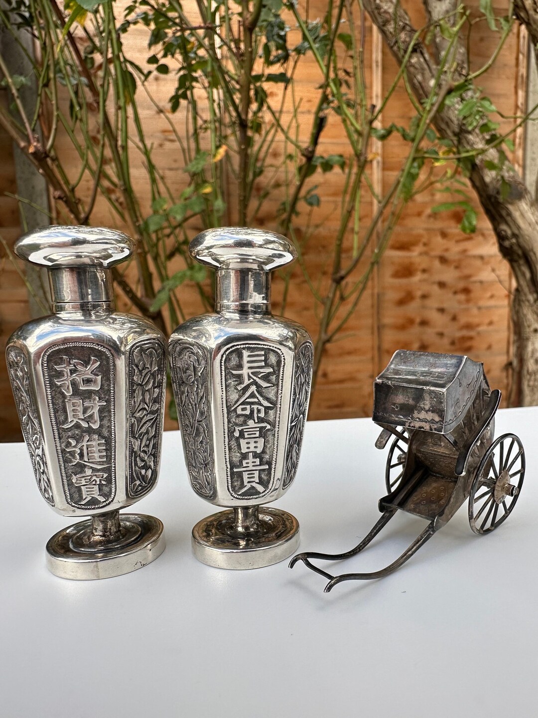 A Small Collection of Antique Chinese Silver Items Including A Pair of ...