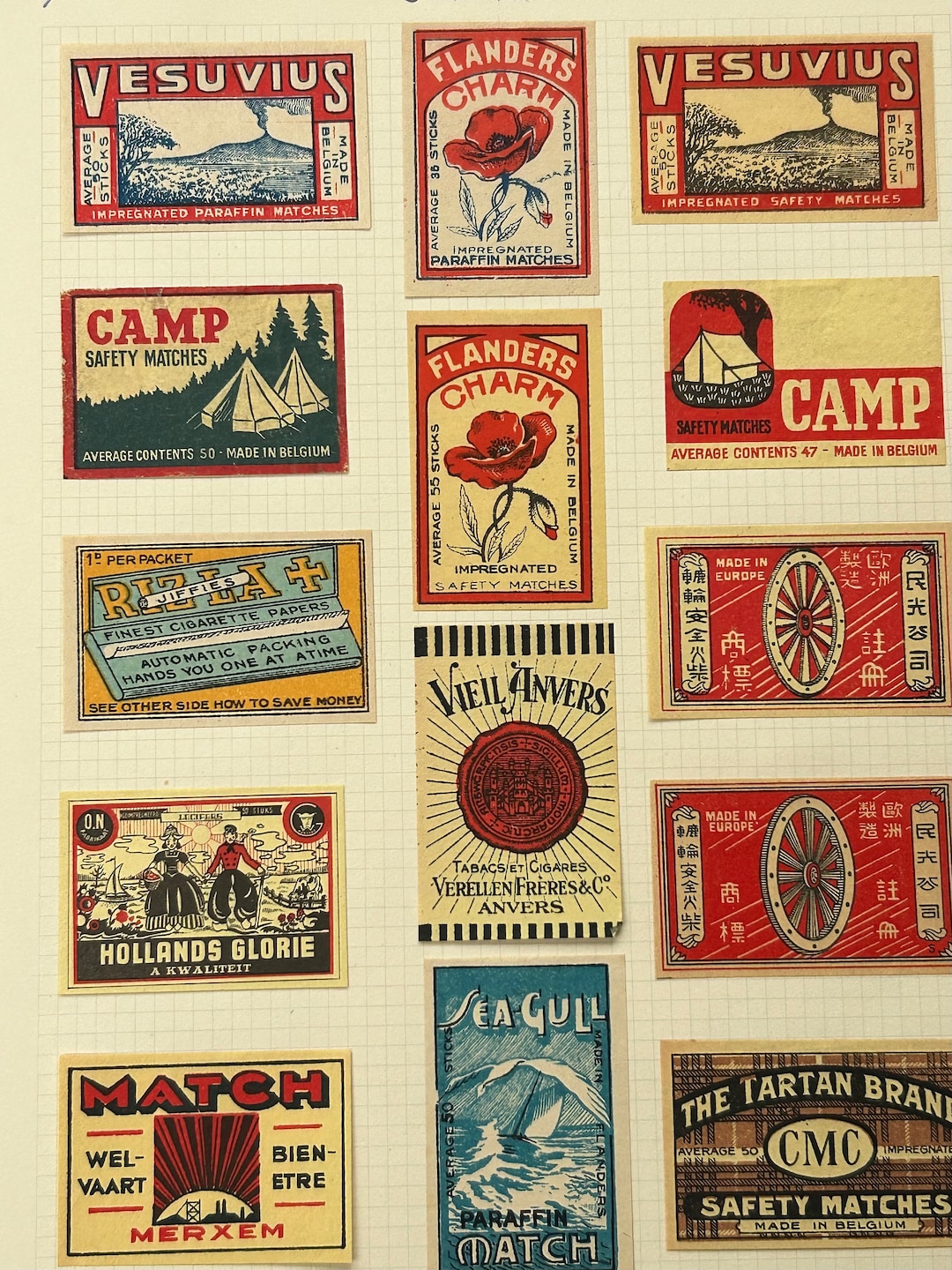 Vintage Belgium Original Matchbox Labels Collection of 34 - Etsy