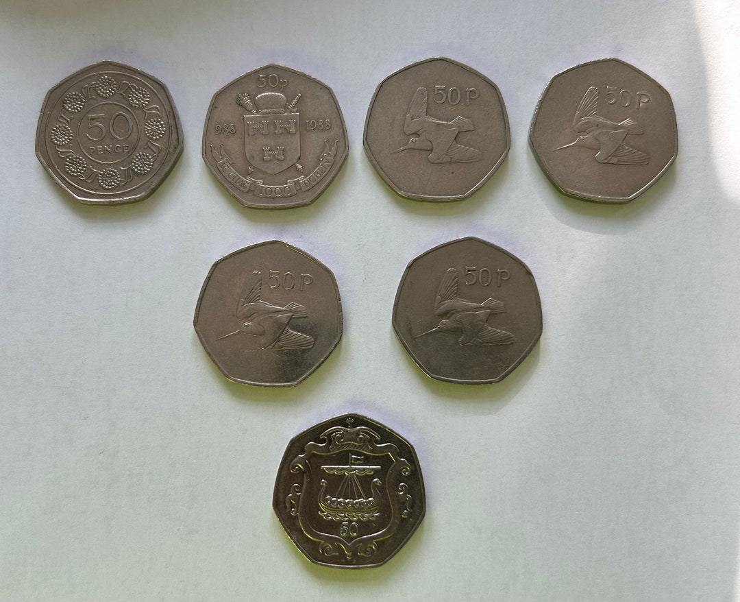 Eire Woodcock 1970-98 Candytuft 1988 Viking Ship 1985 Fifty Pence Coin ...