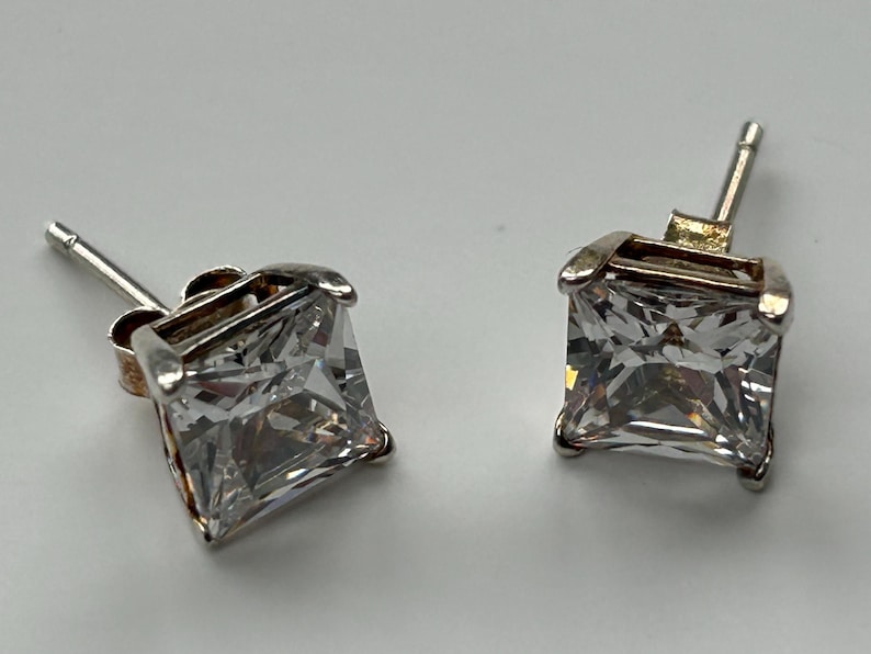 Solitaire Princess Square Basket Set Sterling Silver Earrings - Etsy