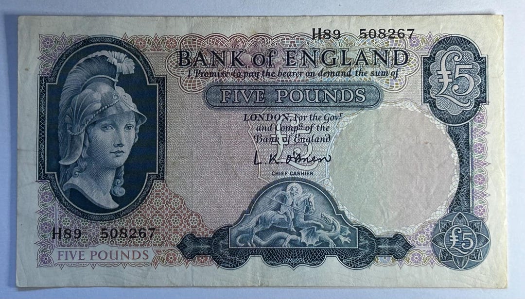 Bank of England, Five Pounds, O'brien Prefix H89 Five Pound Banknote - Etsy