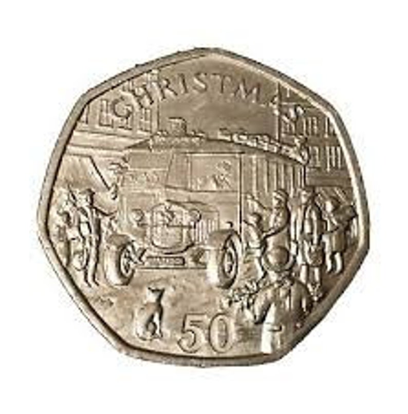 1980 - 1990 Christmas Isle of Man 30mm 50p Coins Stage Coach T Ford, De ...