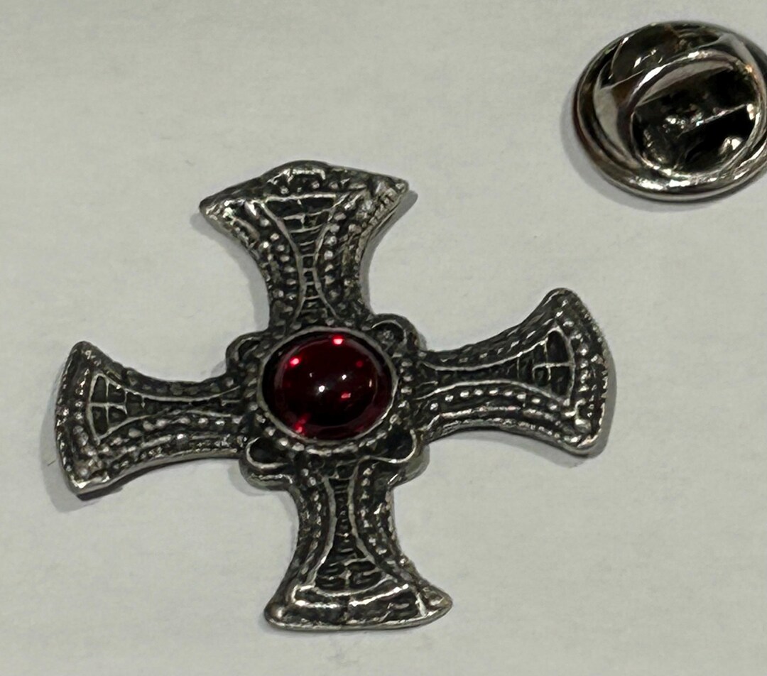St Cuthberts Cross Red Stone Silver Pewter Pin Badge - Etsy