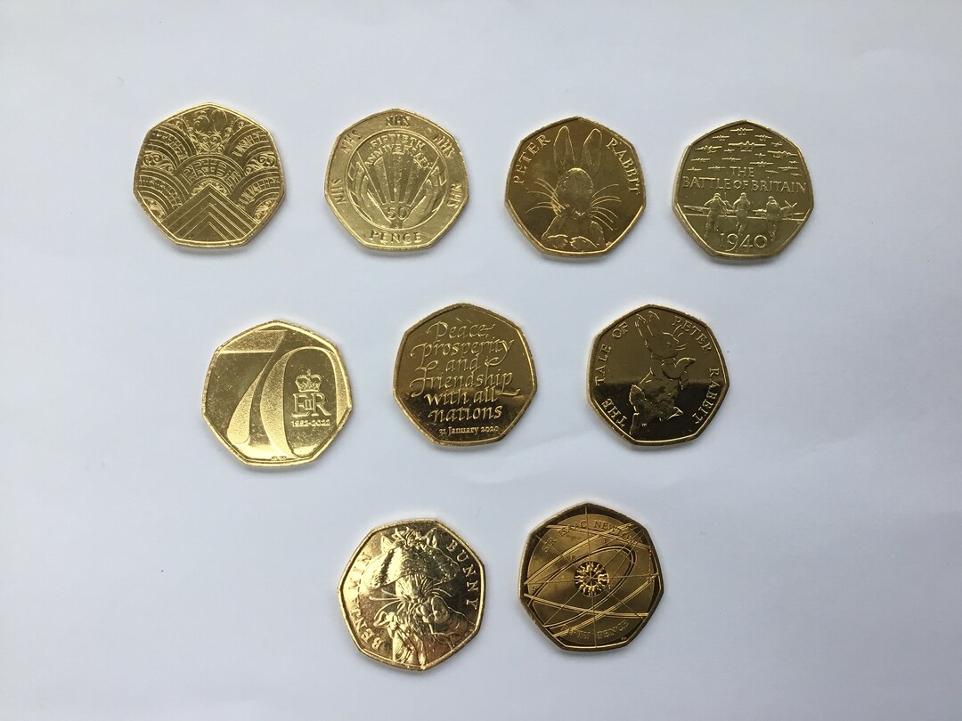 50p Coins Gold Plated 24k - Etsy