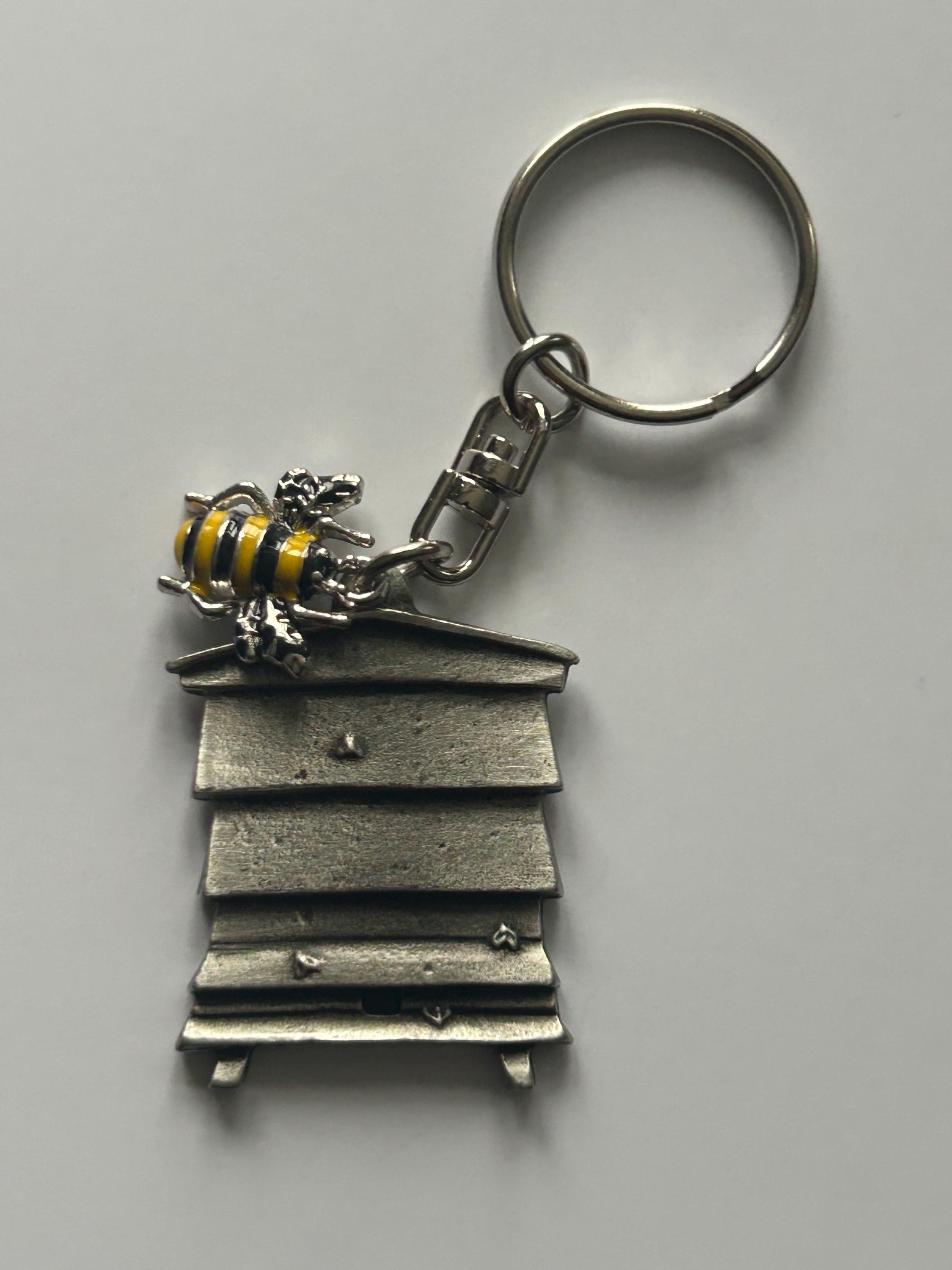 Beehive With Bee Handcrafted in Solid Pewter Keyring - Etsy