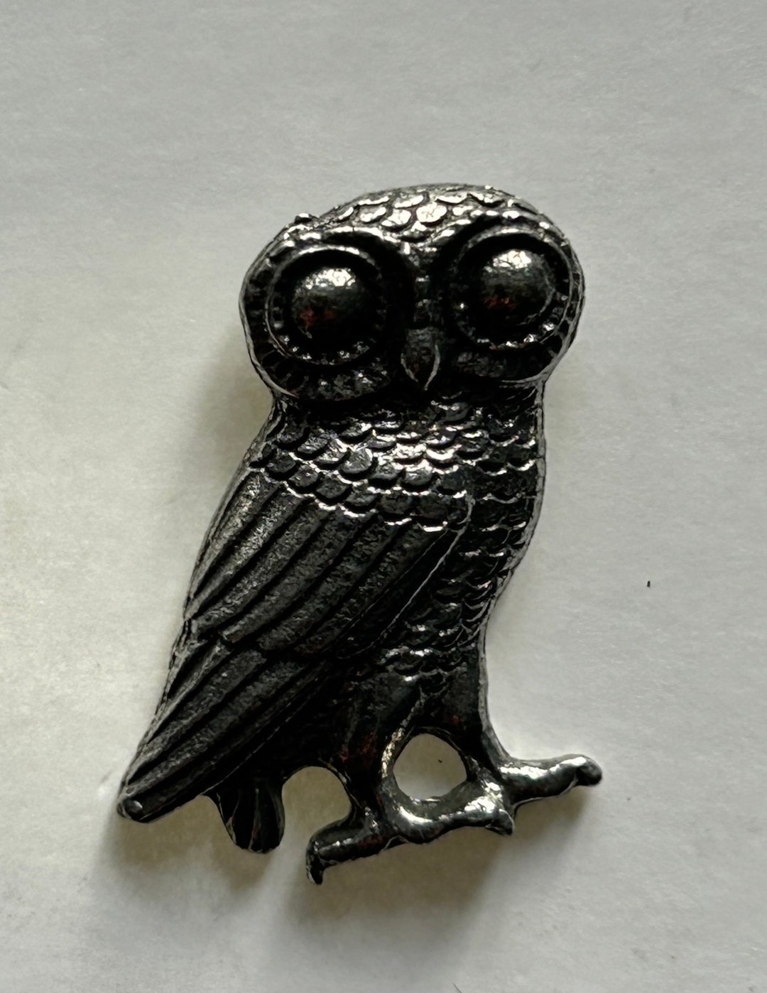 Athena Owl Silver Pewter Pin Badge - Etsy
