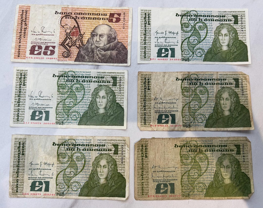 1977-91 Eire Lady Lavery One Pound Note X 5 Turlough O Carolyn Five ...