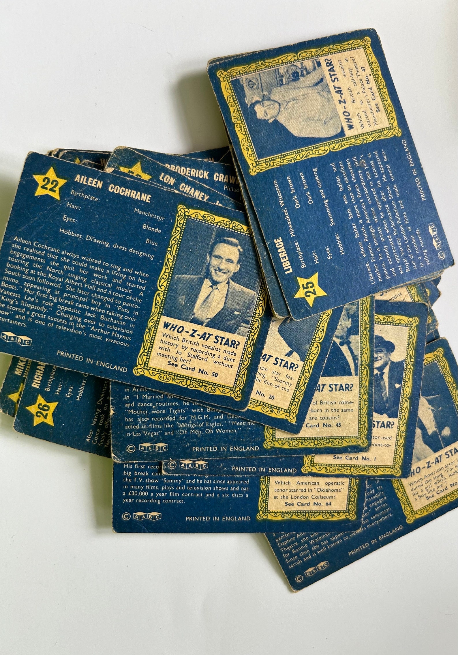 1953 Who-z-at Star Topps Celebrity Trade Cards, Famous Movie Star ...