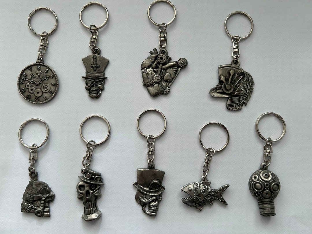 Steampunk Skull Heart Gas Mask Fish Clock Pewter Keyring - Etsy