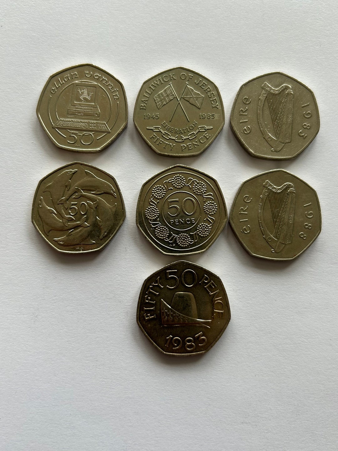 1983 - 1990 Mixed Collection 50p Coins Dolphins Liberation Candytuft ...