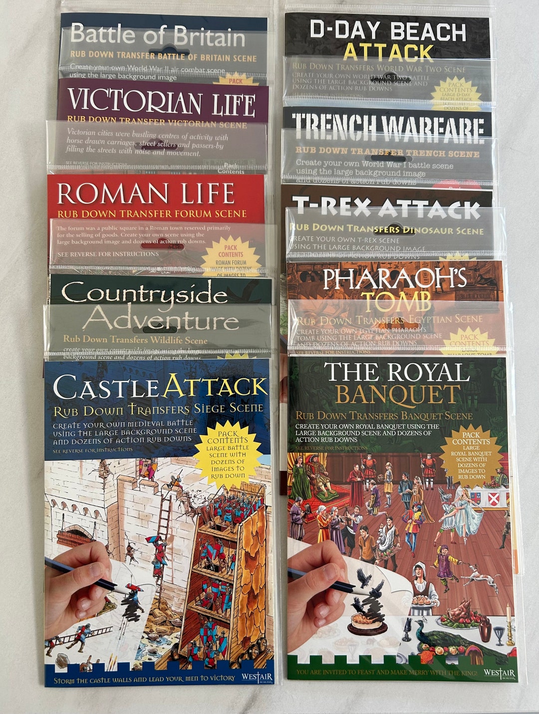 Classic Rub Down Transfer Books Pack of 5 Mixed WWII Egyptian Roman ...