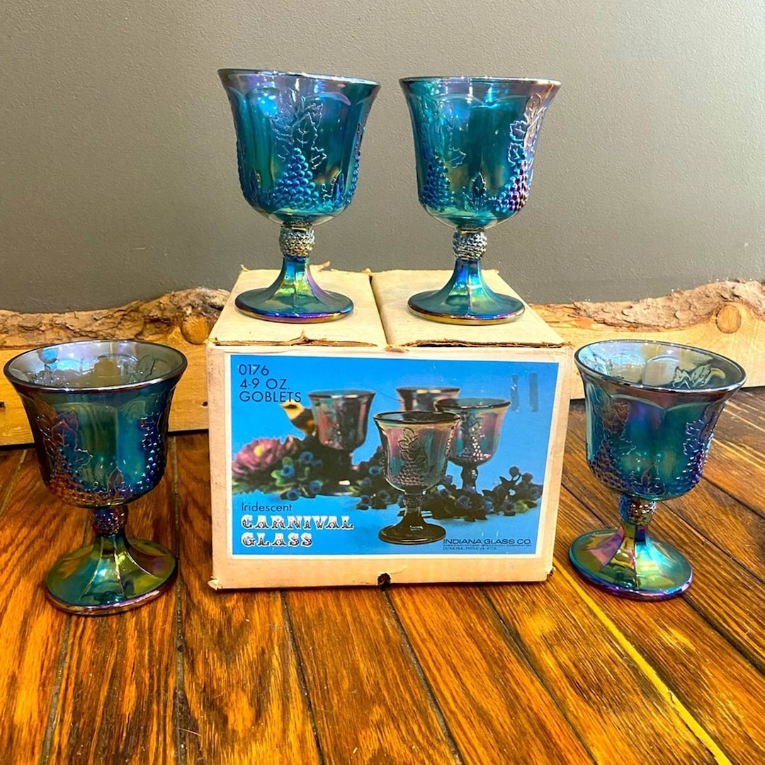 Vintage Indiana Carnival Glass Goblets Set of Four in Original Box - Etsy