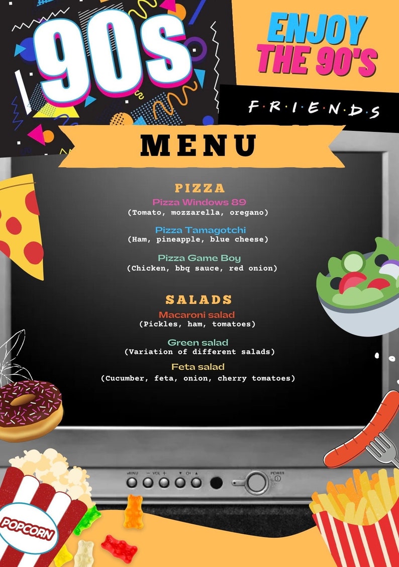 90s Themed Party Menu & Invitation (template Link to Canva) - Etsy