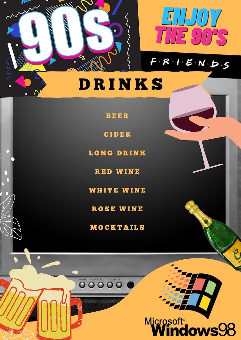 90s Themed Party Menu & Invitation (template Link to Canva) - Etsy