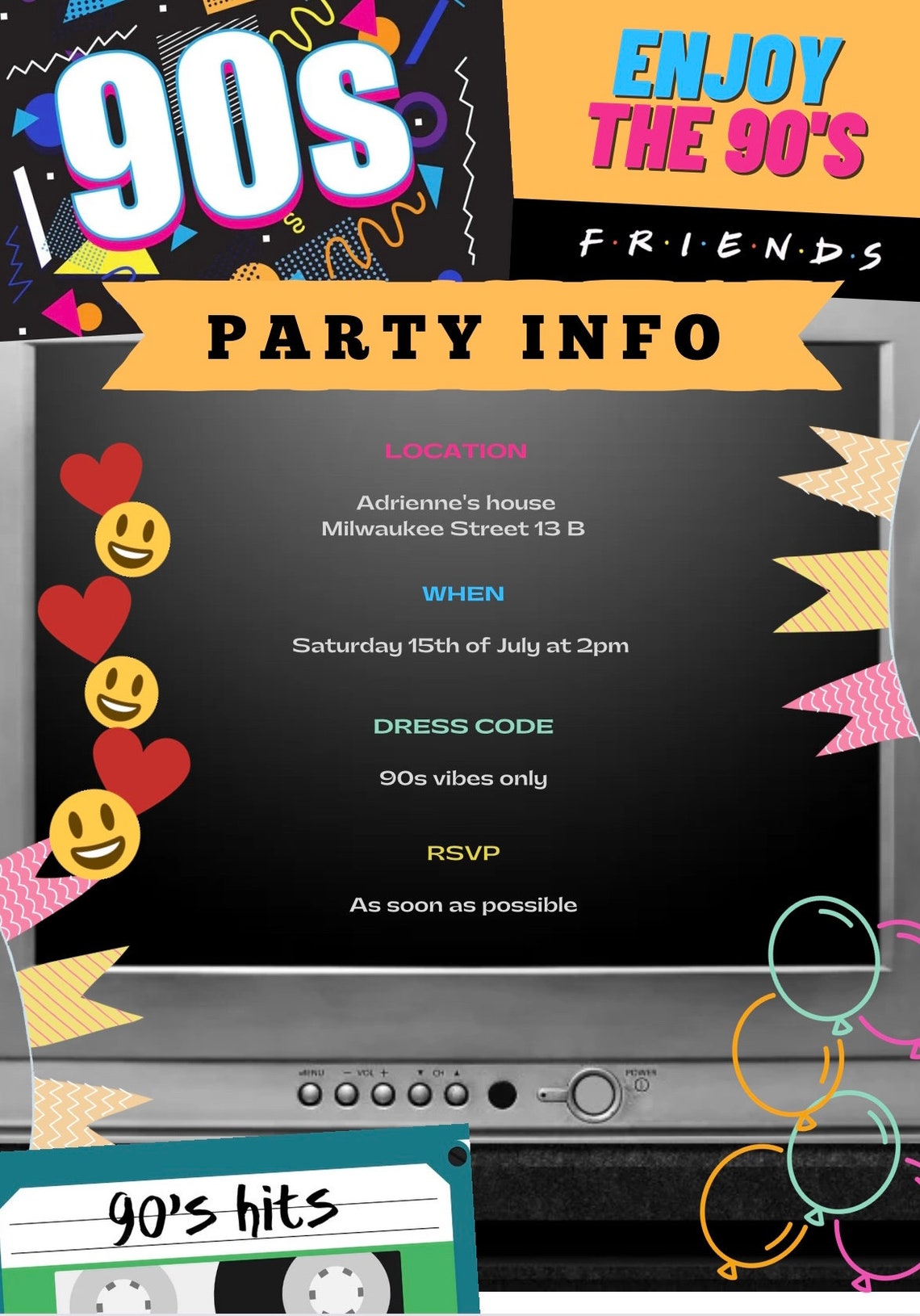 90s Themed Party Menu & Invitation (template Link to Canva) - Etsy