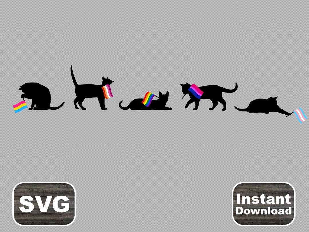 Cats Holding Pride Flags SVG PNG Subtle LGBTQ File Instant Download Gay ...