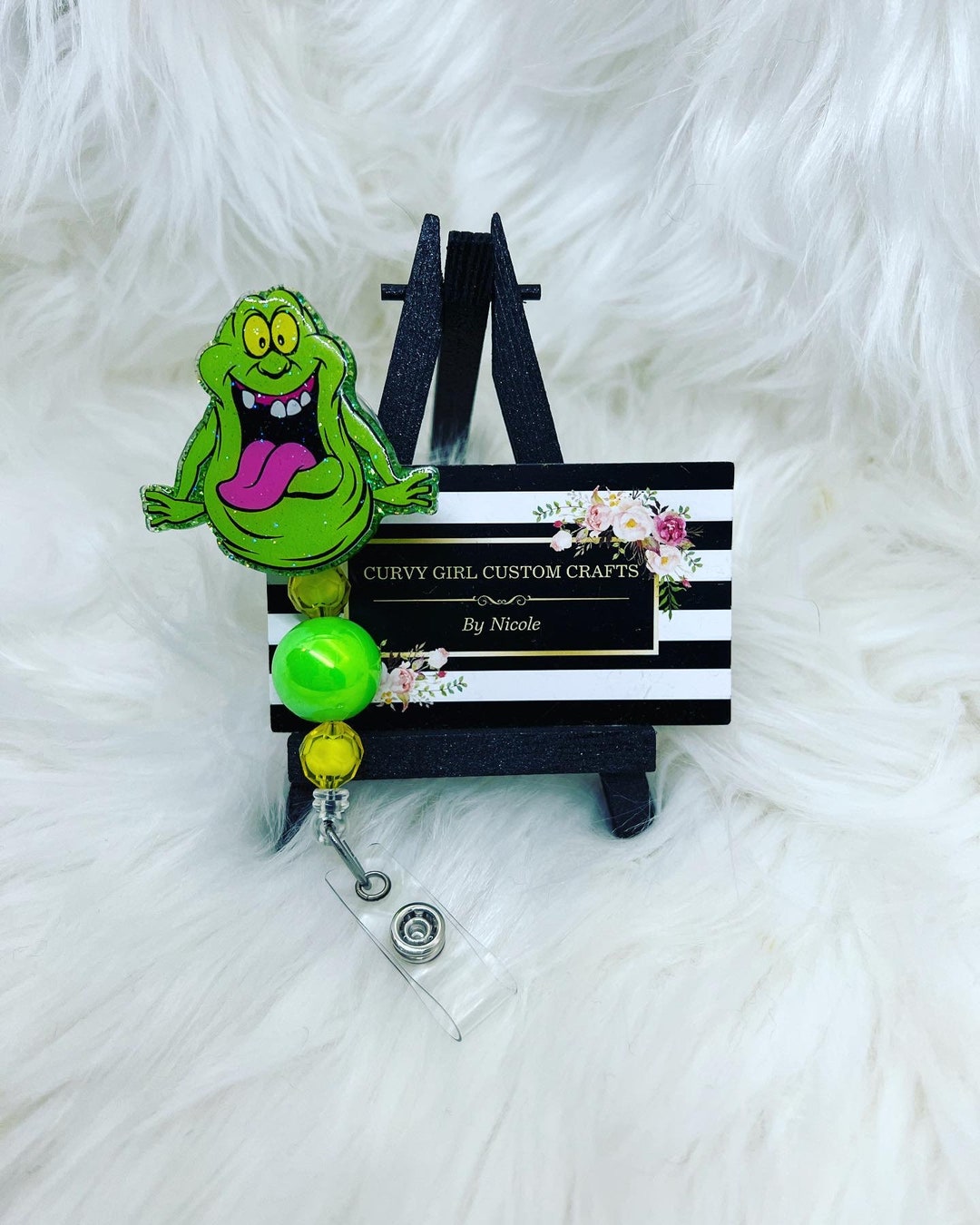 80's Green Ghost Slimy Glitter Bubblegum Bead Badge Reel - Etsy