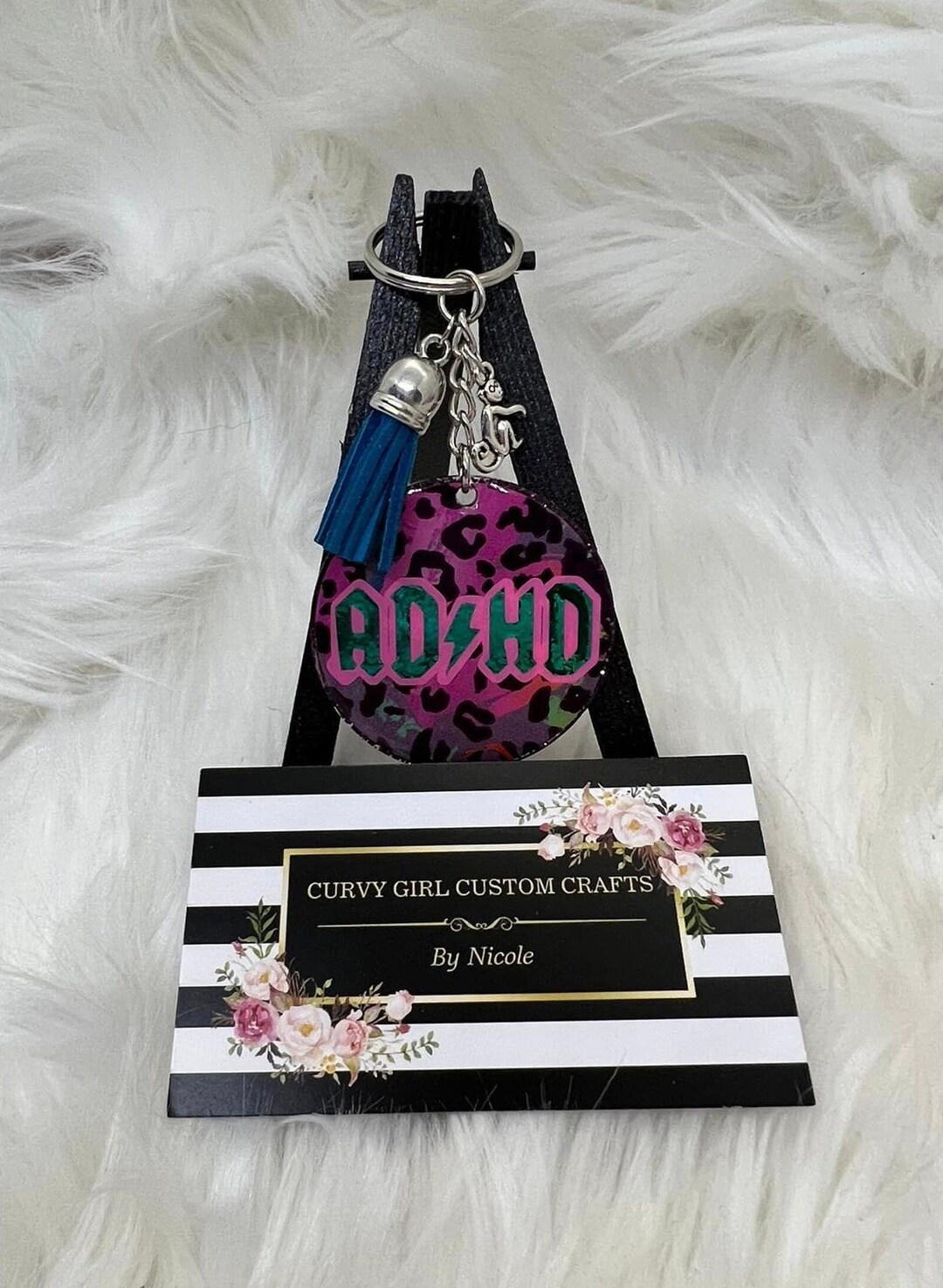 ADHD, Rock 'n Roll, 80's, Leopard Print Resin Keychain With Tassel and ...