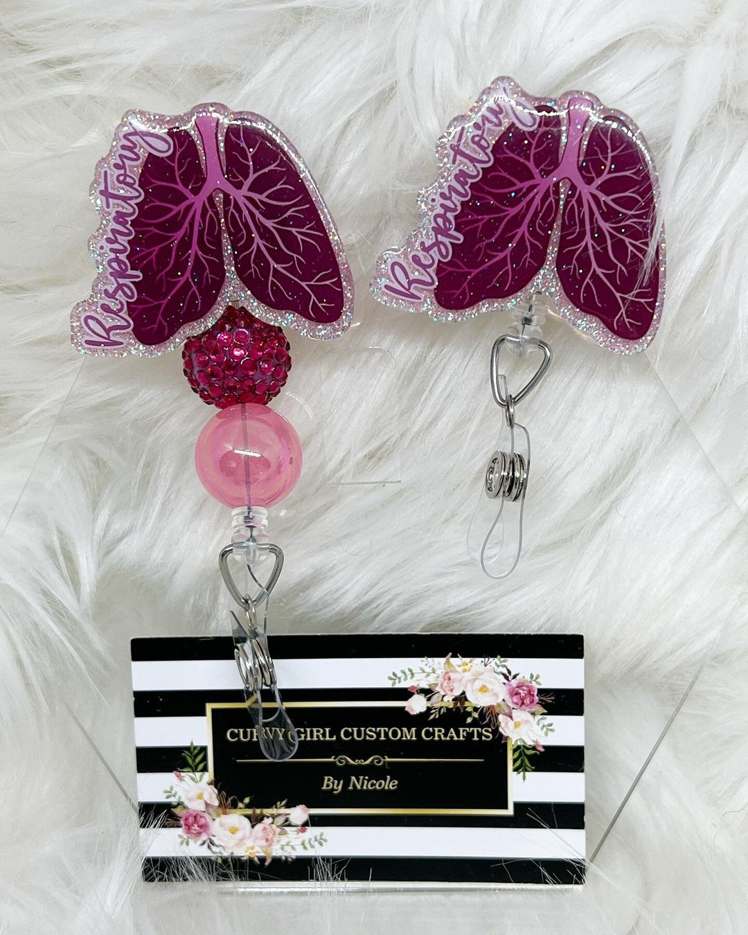 Respiratory, Floral Lungs, Glitter Badge Reel, Retractable ...