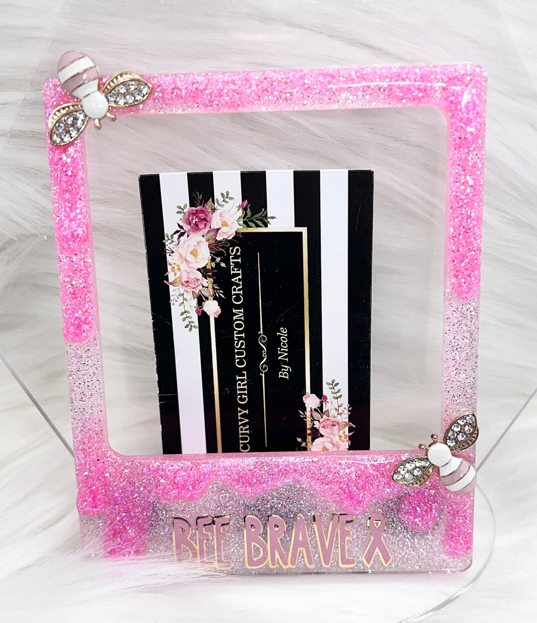 Bee Brave Pink Honey Drip Breast Cancer Ribbon Magnetic Glitter Photo ...